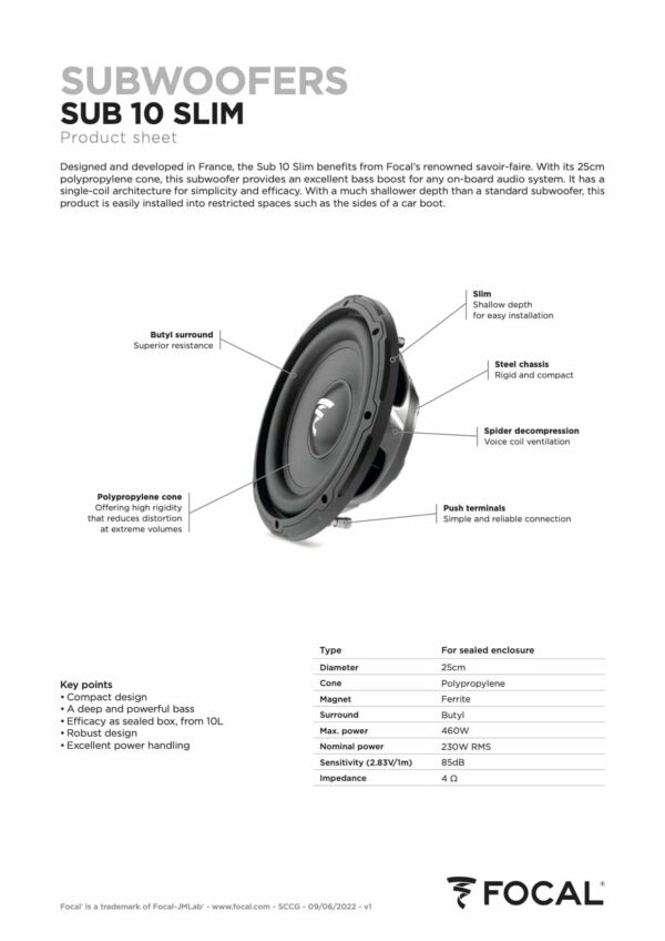 Focal erikoismatala 10" subwoofer — SK-Autosound