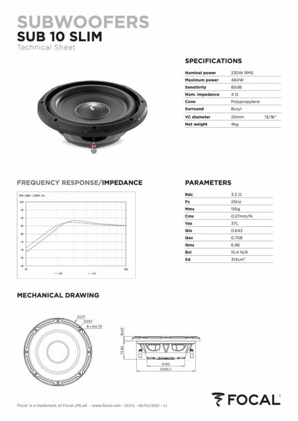 Focal erikoismatala 10" subwoofer — SK-Autosound